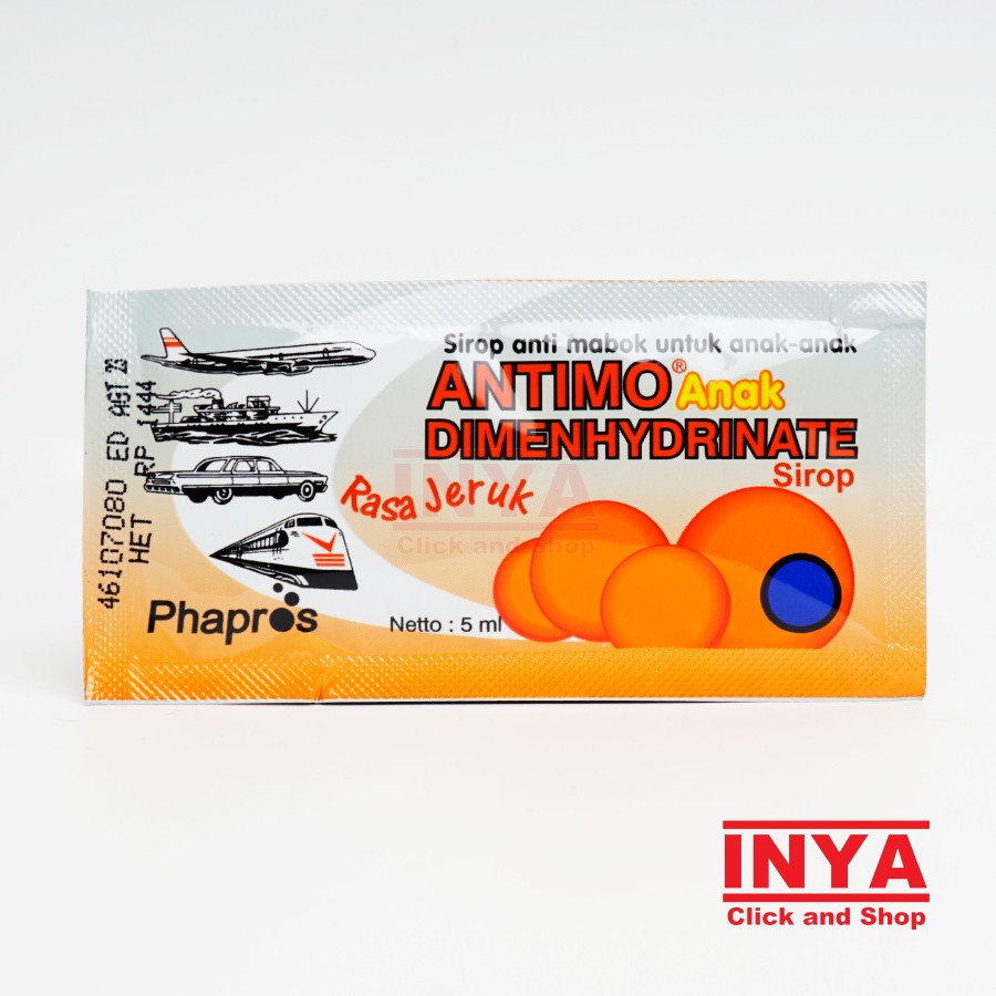 Jual ANTIMO ANAK DIMENHYDRINATE SIROP RASA JERUK 5ml SACHET | Shopee ...