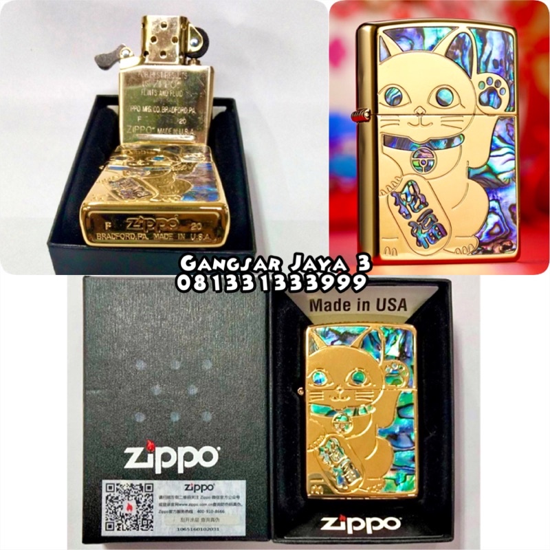 Jual korek Zippo Original Lucky Cat Shell Gold Japan | Shopee Indonesia