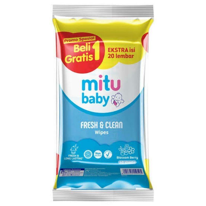 Jual Mitu Wipes Fresh Clean Blue Blossom Berry 40s | Shopee Indonesia