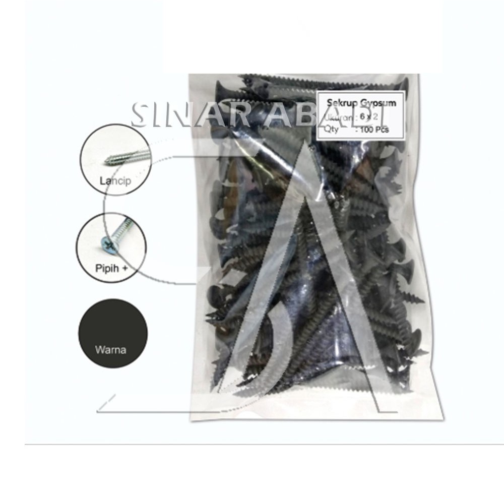 Jual SEKRUP GYPSUM 6 x 2 - SKRUP DRYWALL - BAUT GIPSUM HITAM ISI 100 PCS | Shopee Indonesia