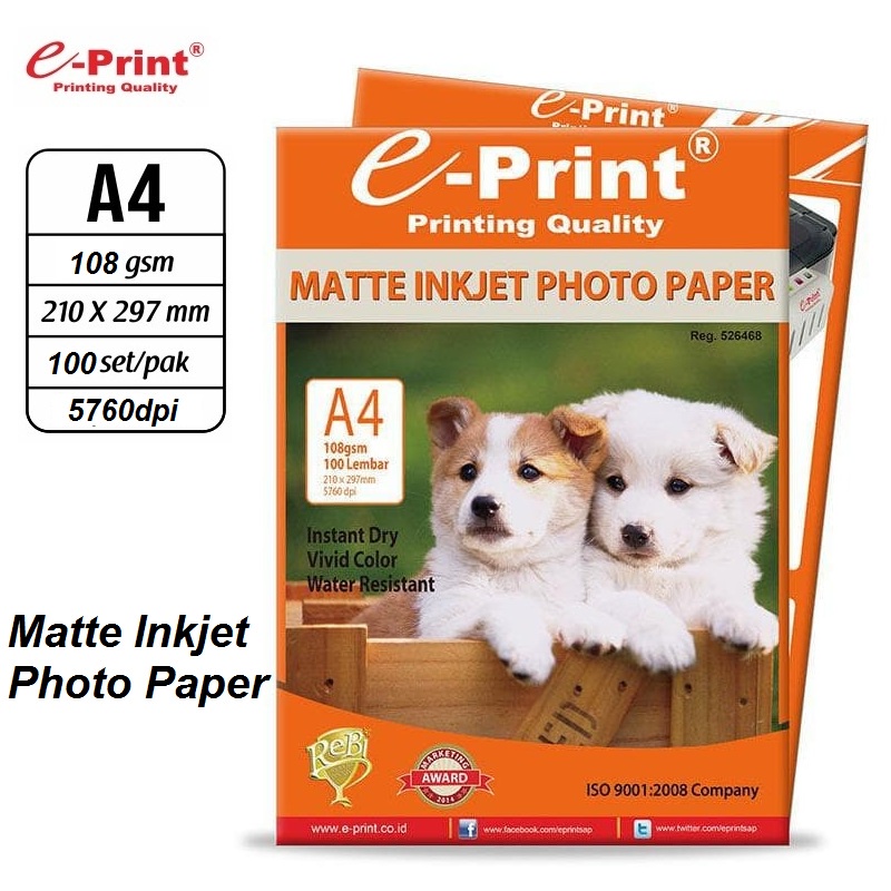 Jual e-Print Matte Inkjet Photo Paper A4 108gsm isi 100 lembar kertas ...