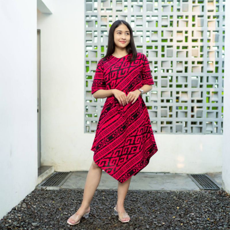 Jual Dress Lancip Tenun Troso Batik Salur Songket Asimetris Batik Midi Etnik Kerja Kondangan ...