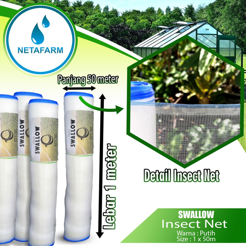 Jual Insect Net Putih Jaring Serangga Insectnet Swallow 1x50m - 1 Roll ...