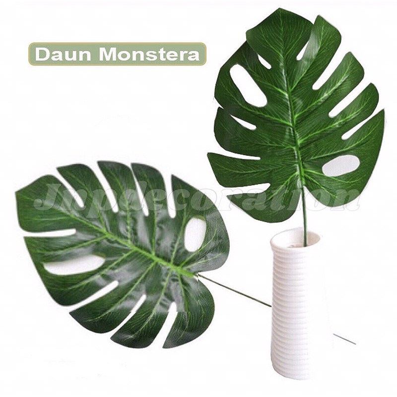 Jual Tangkai Daun Monstera Besar Warna Hijau Per LUSIN/Daun Plastik ...