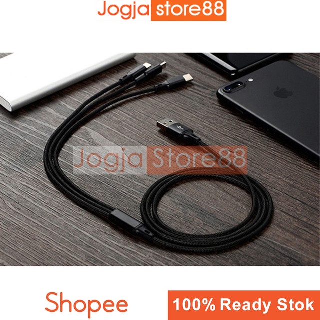 Jual Kabel Data Charger Cas | 3in1 Micro USB + Lightning + USB Type C 1 ...