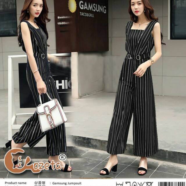 Jual Gamsung jumpsuit salur hitam 5382 CB | Shopee Indonesia