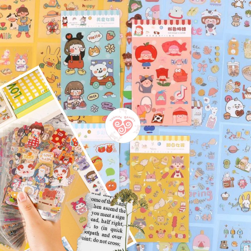 Jual 1 Lembar Sticker Kartun Korea Lucu aesthetic Ukuran Besar | Stiker ...