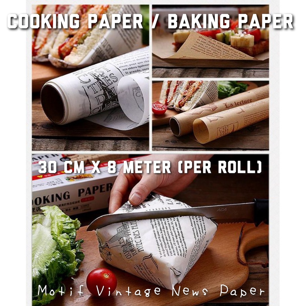 Jual (30cmx8m) Cooking Paper Baking Sheet Wrapping Vintage Newspaper ...
