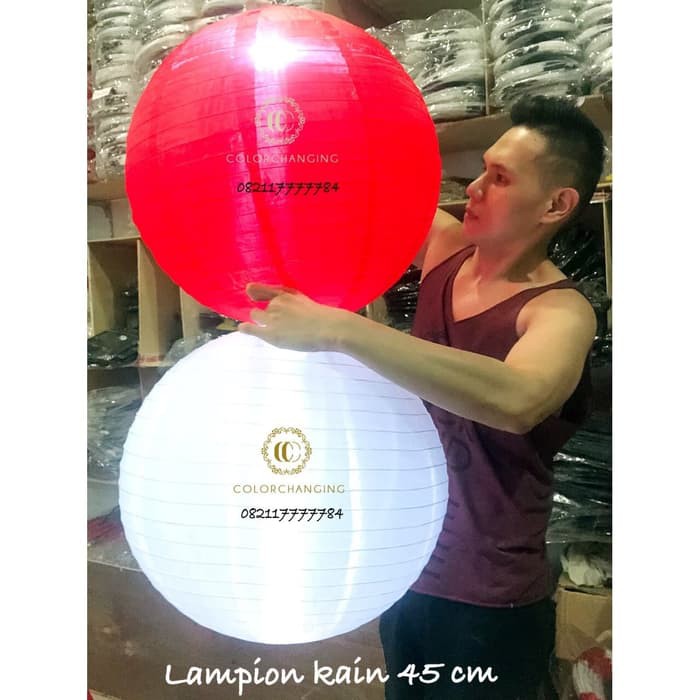 Jual Lampion KAIN bulat jumbo OUTDOOR 45 cm merah putih HUT RI 17 ...