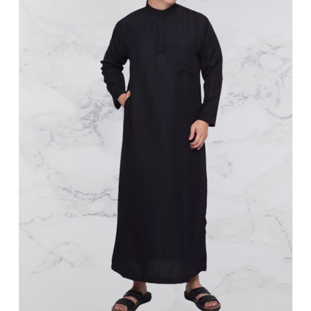 Jual JUBAH PRIA GAMIS PRIA DEWASA REMAJA LENGAN PANJANG HITAM POLOS ...