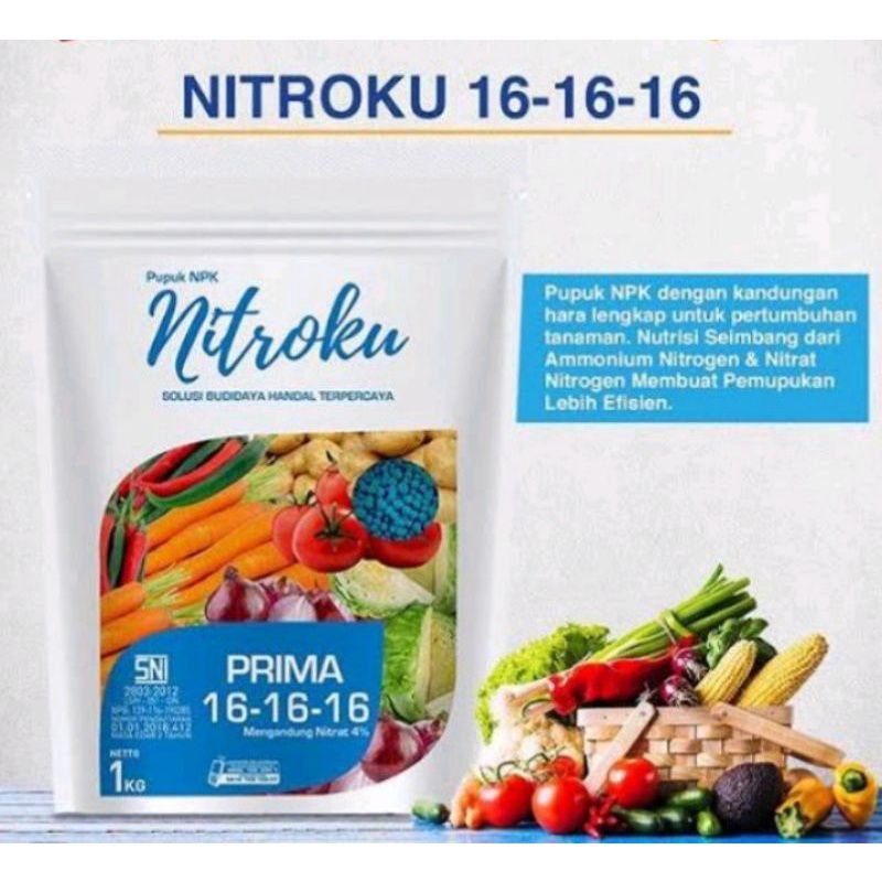Jual pupuk NPK mutiara BIru cap nitroku prima 16-16-16 1kg | Shopee Indonesia
