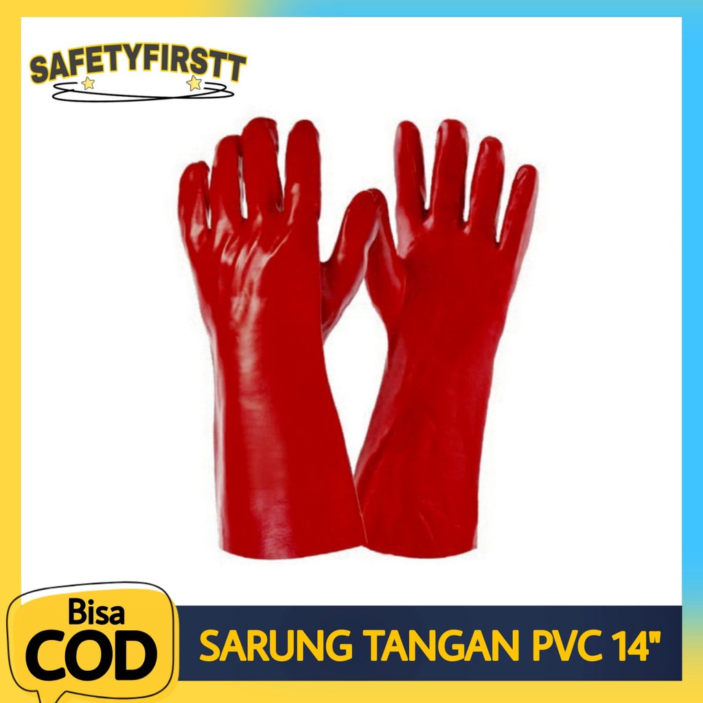 Jual Sarung Tangan PVC 14 inch Merah Tahan Panas Kimia Pupuk Peternakan ...