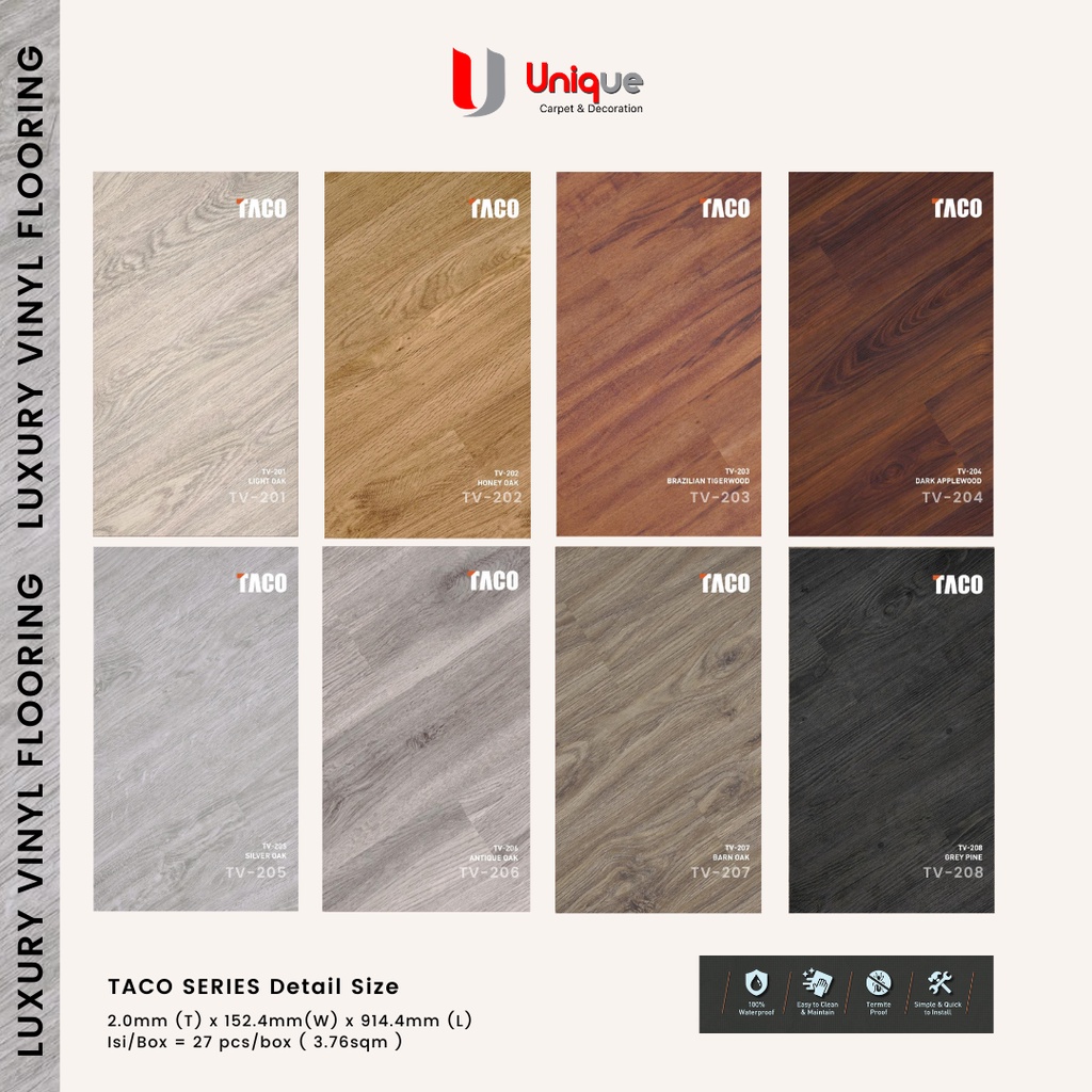 Jual Vinyl Flooring Taco 2mm / Taco Vinyl Lantai Motif Kayu Tebal 2mm | Shopee Indonesia