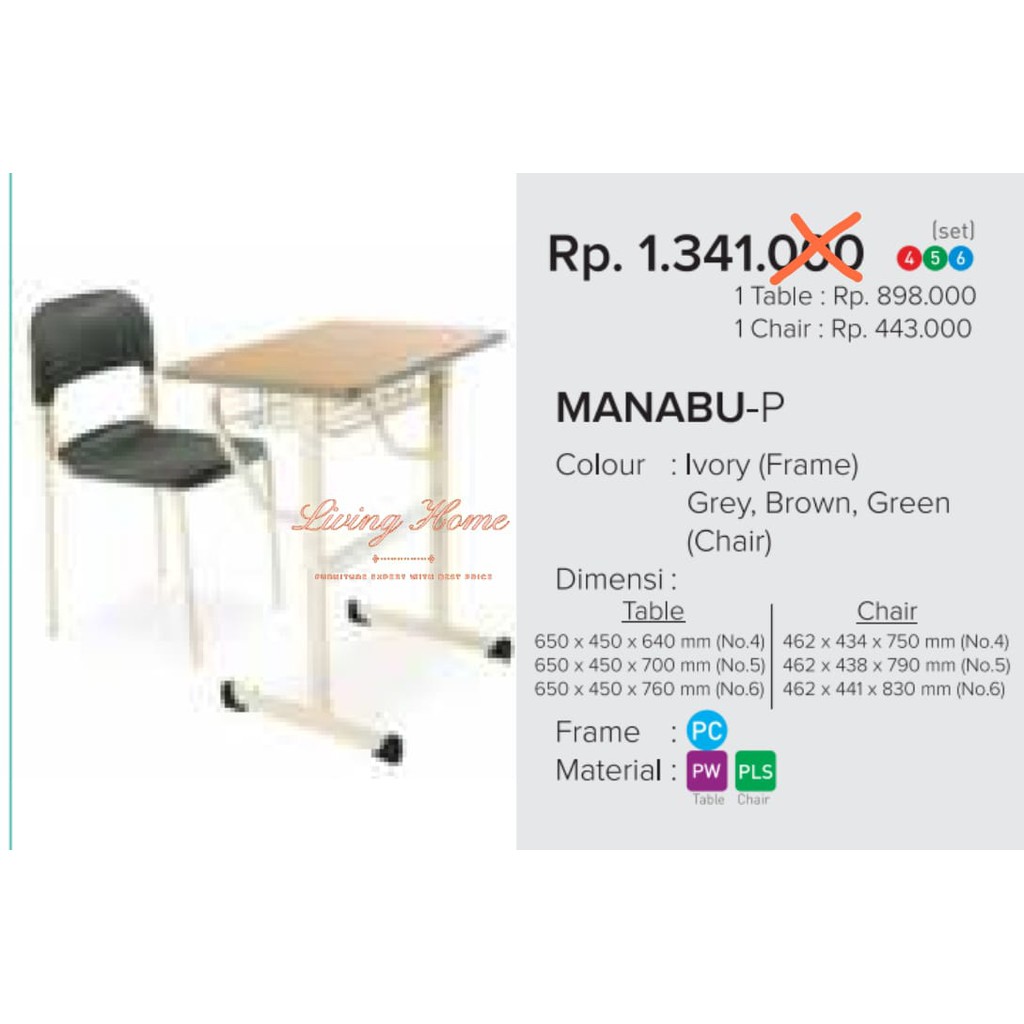 Jual Kursi Lipat Chitose Manabu-P School Table Chair Bangku Susun Meja ...