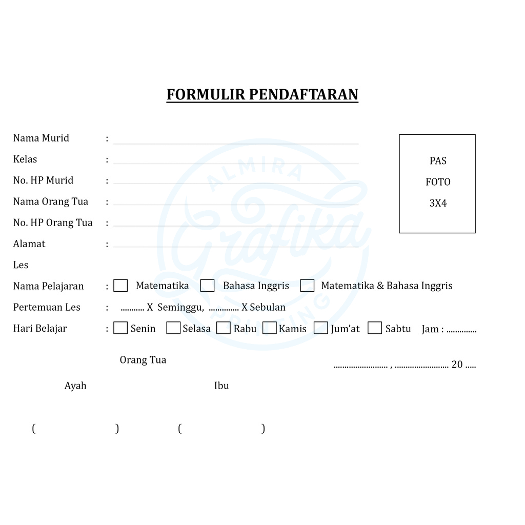 Jual BLANKO FORMULIR PENDAFTARAN LES | Shopee Indonesia
