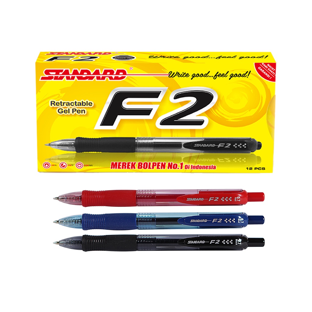 Jual GELPEN BALLPOINT STANDARD F2 CETEK HITAM BIRU MERAH PENA PEN ...