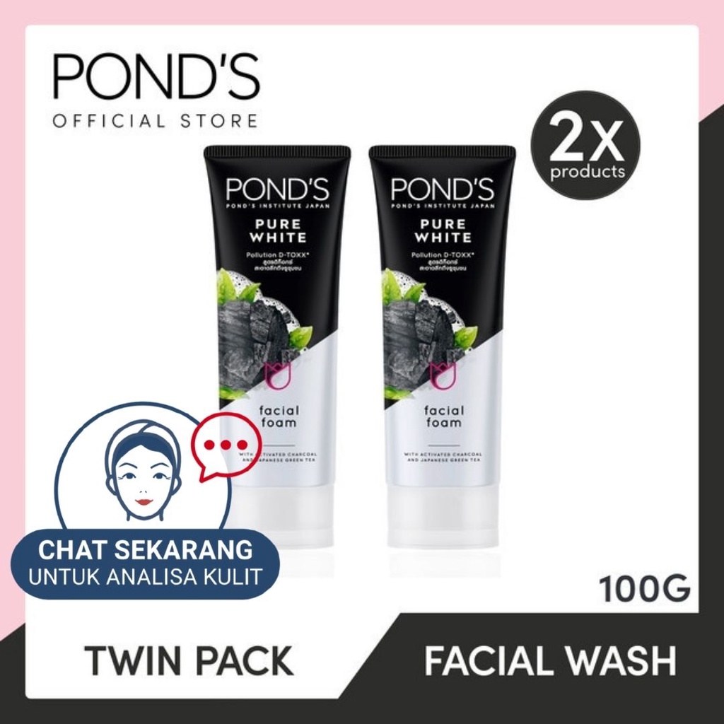 Jual Ponds Pure Bright Facial Foam 100gr x2 with Niacinimide, Activated ...