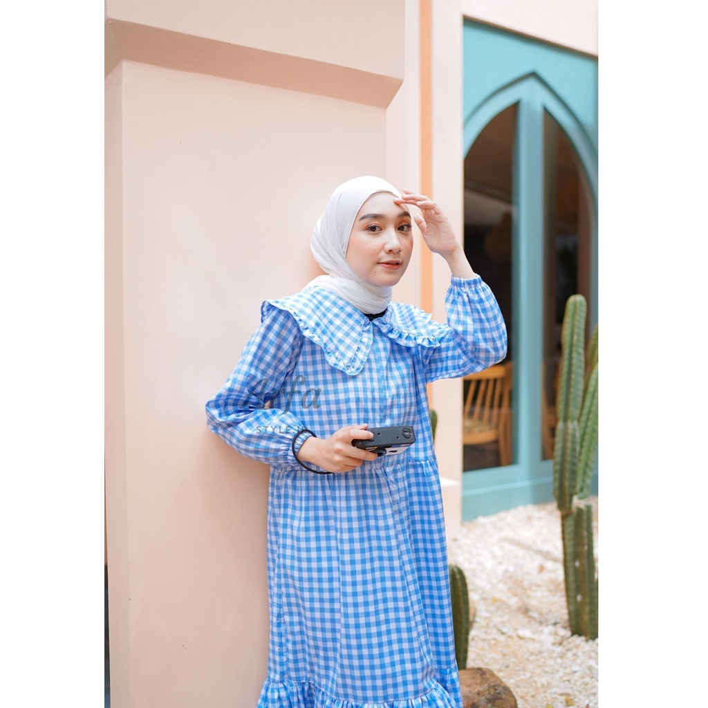 Jual [ARFA STYLE] REALPICT!! FARA MIDI SQUARE - Baju Wanita Motif Kotak ...