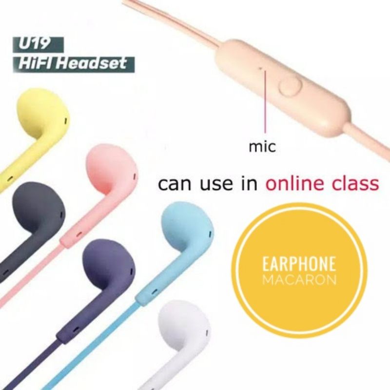 Jual HEADSET/EARPHONE MACARON COLOR U19 HIFI WITH MIC BASS STANDART ...