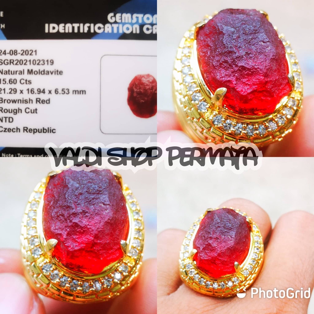 Jual Cincin Permata Natural Red Moldavite Tektite / Green Meteor Top ...