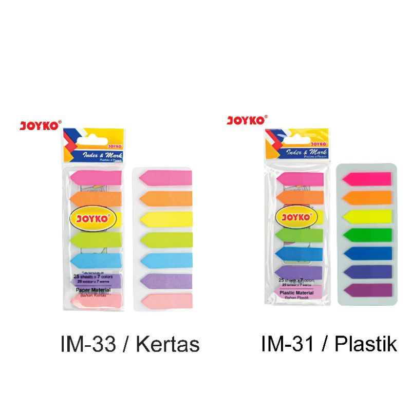 Jual Joyko Memo Stick Index & Mark IM-31 Plastik / IM-33 Kertas 7 Warna ...