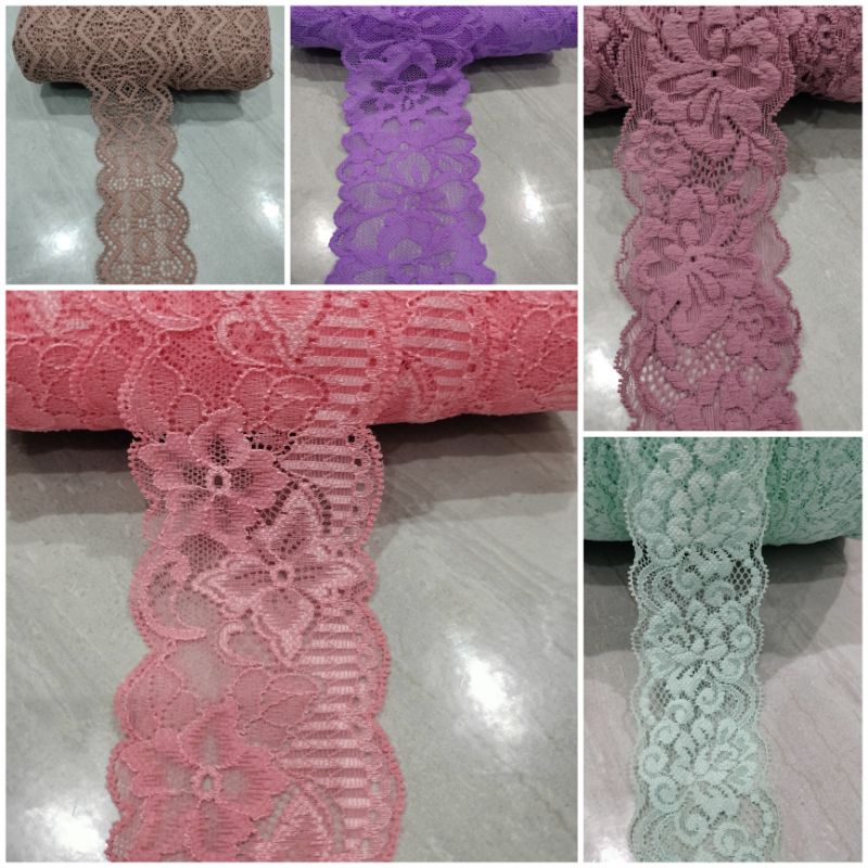 Jual renda setrch/renda elastis lebar 4 _7cm varian warna harga per ...