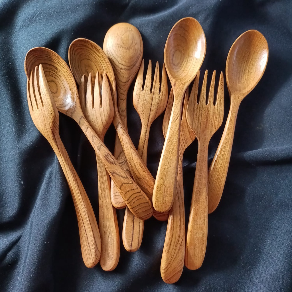 Jual satu set sendok garpu kayu (1 sendok+1 garpu) jati wooden cutlery ...