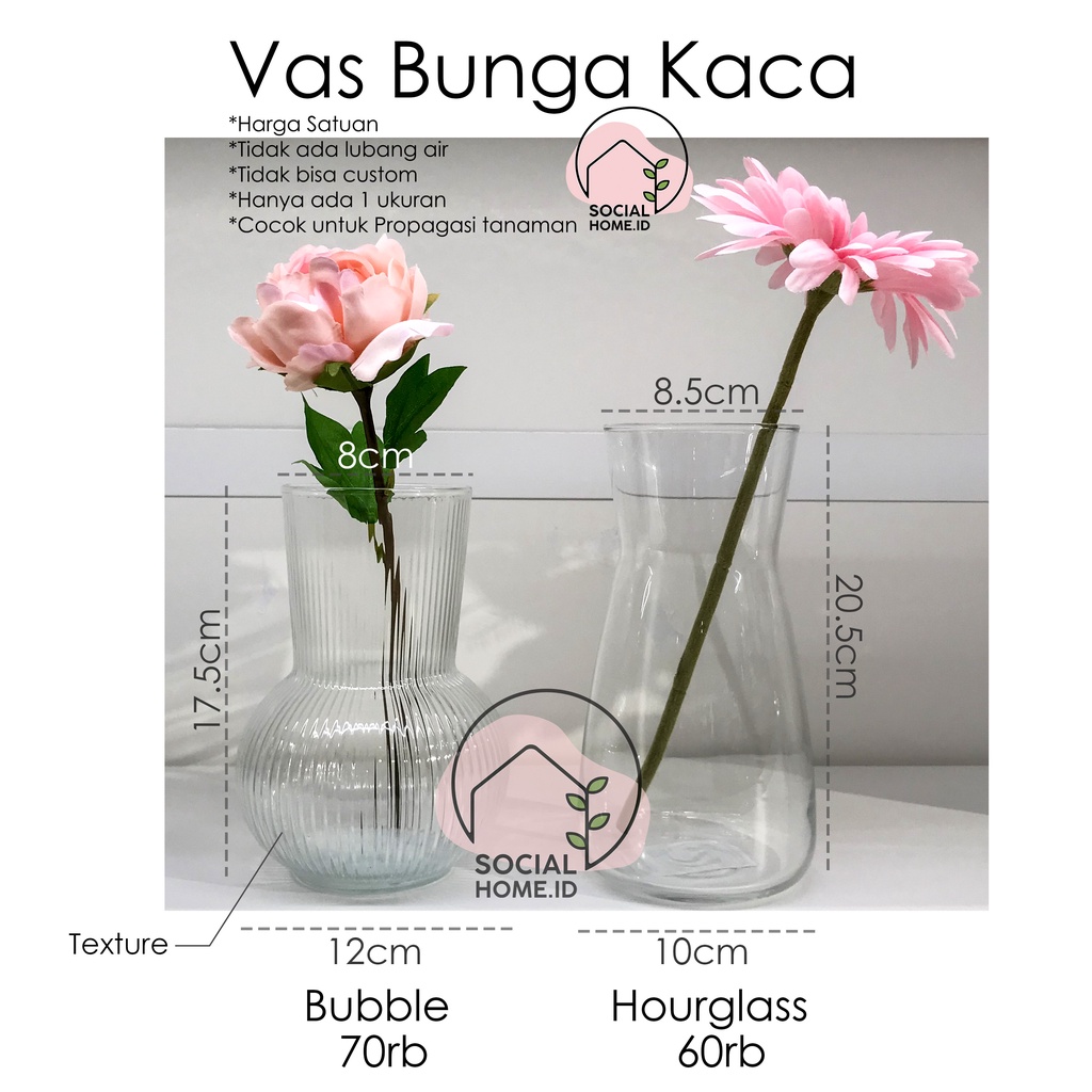 Jual Vas Bunga Kaca Minimalis, Texture, Bening, Tinggi: 17.5 & 20 cm ...