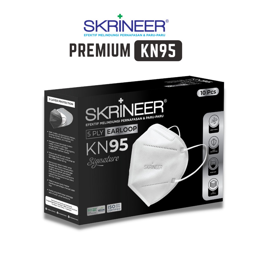 Jual SKRINEER MASKER KN95 5PLY BLACK or WHITE SIGNATURE EARLOOP isi 10 ...