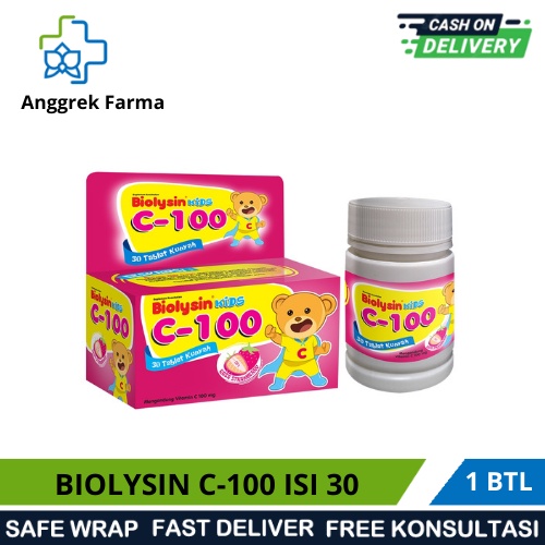 Jual BIOLYSIN C-100 ISI 30/TABLET KUNYAH VITAMIN C/VITAMIN DAYA TAHAN ...
