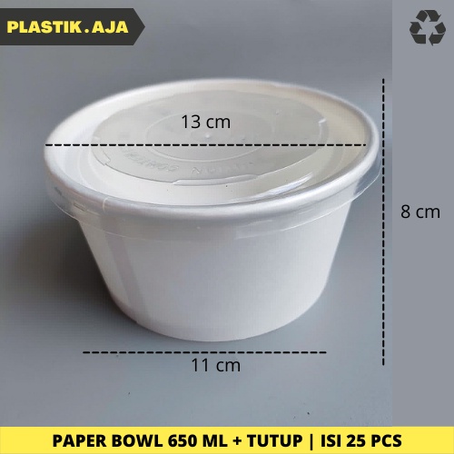 Jual PAPER BOWL 650 ML + TUTUP POLOS MANGKOK CUP TAHAN PANAS RICE BOWL ...