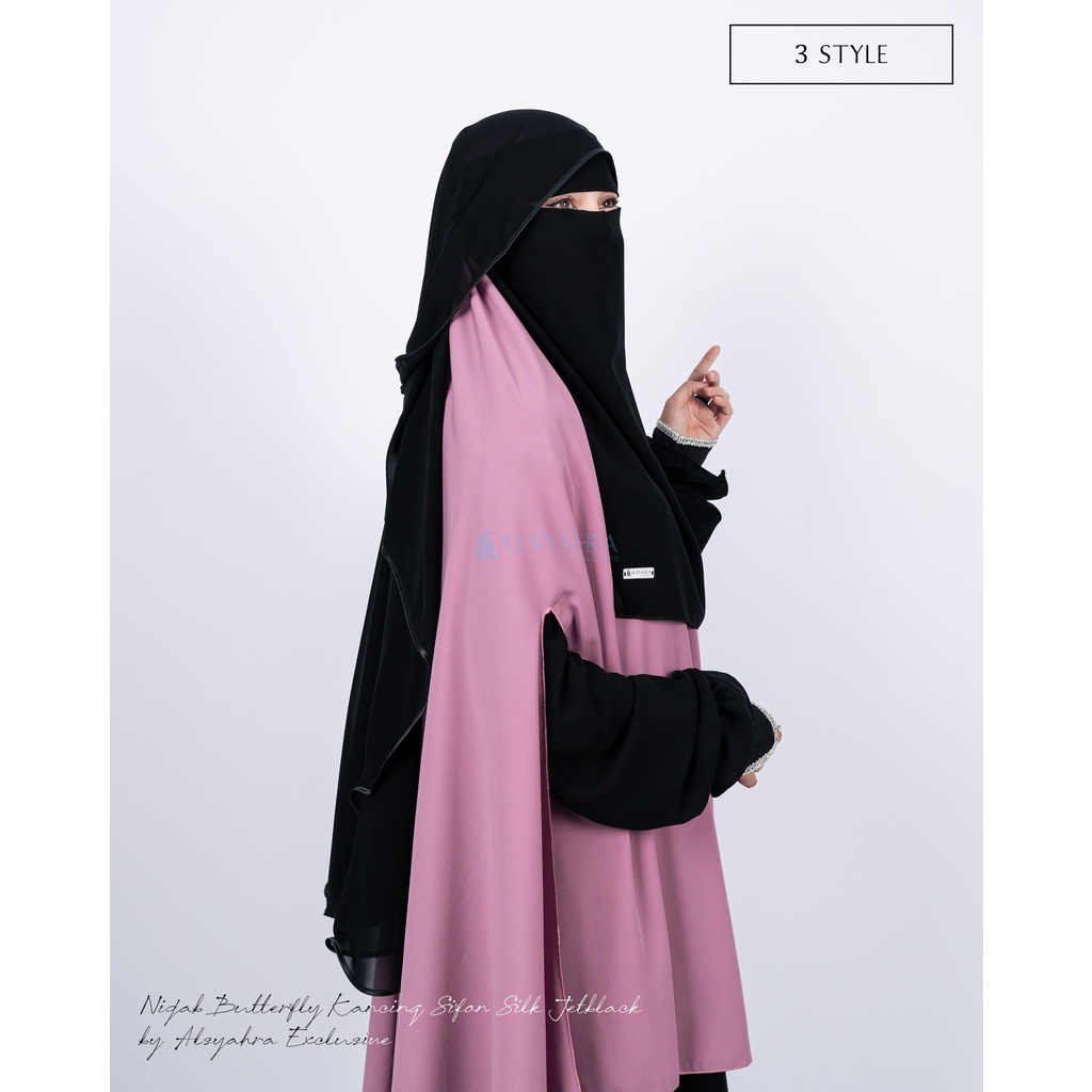 Jual Niqab Butterfly Kancing Original Chiffon Silk Jetblack by Alsyahra ...