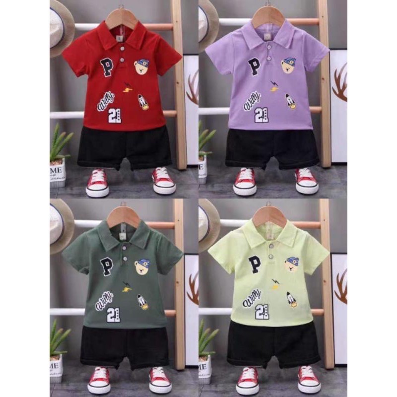 Jual Setelan anak cowok kerah polo pwilly(3bulan-4tahun) | Shopee Indonesia