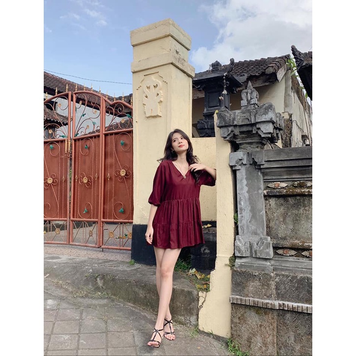 Jual Dress Rempel Polos Real Pict Fit 80kg Jaitan Rapi Shopee Indonesia 