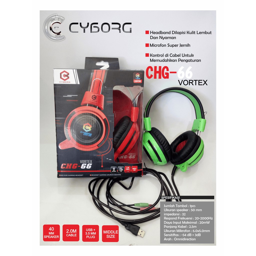 Jual HEADSET GAMING CYBORG CHG 66 ( VORTEX ) | Shopee Indonesia