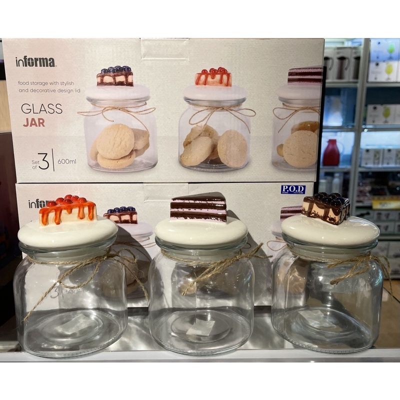Jual SOFT CAKE GLASS JAR 600ML SET OF 3/ stoples kue informa / stoples ...