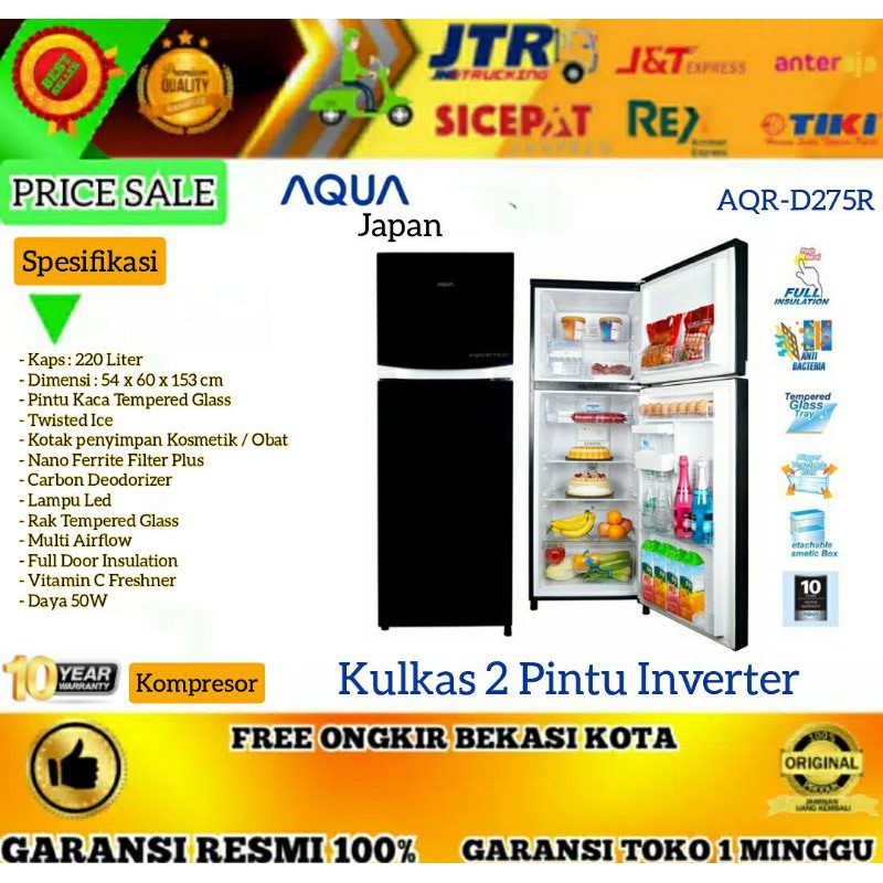 Jual Lemari Es 2 Pintu Inverter Teknologi Aqua AQR D275R Kulkas 2 Pintu Aqua AQRD275R 50 Watt ...