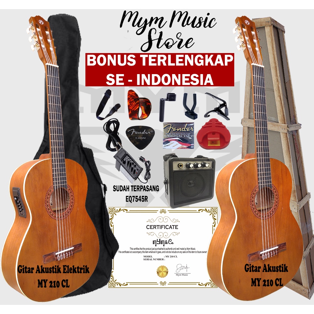 Jual Gitar Akustik Elektrik Mym&Ca Seri MY 210 CL Original Senar Nilon Free Packing Kayu ...