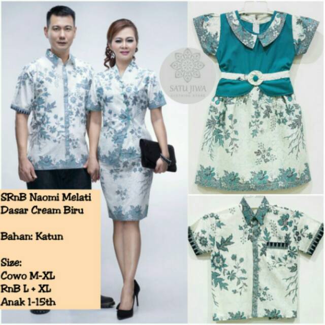 Jual Batik Couple Naomi Melati Biru/ Batik Family/ Batik keluarga ...