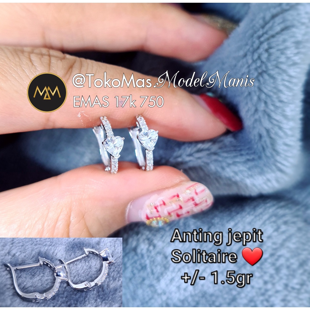 Jual Anting Jepit solitaire love emas putih 750 kadar 17k | Shopee ...