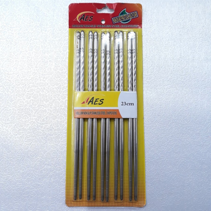 Jual Sumpit AES Chopsticks Stainless Ulir Besi 1 Set isi 5 Pasang Bakmi ...
