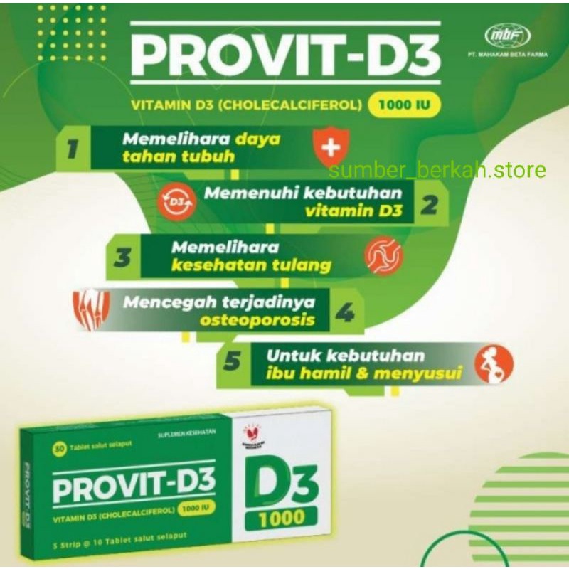 Jual PROVIT D3 1000 IU VITAMIN D3 KALSIUM TULANG STRIP ISI 10 TABLET ...