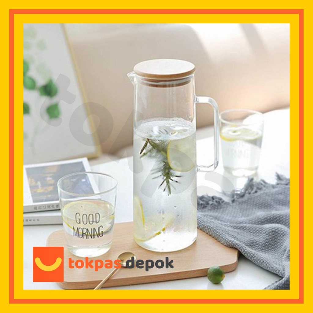 Jual Teko Pitcher Jug Kaca Tahan Panas dengan Tutup Bambu / Tempat ...