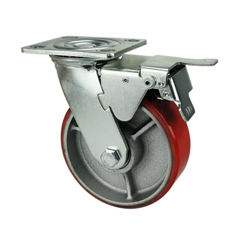 Jual Roda Caster Troli / Troly PU Merah 6" Inch Heavy Duty Rem ( Kunci ...