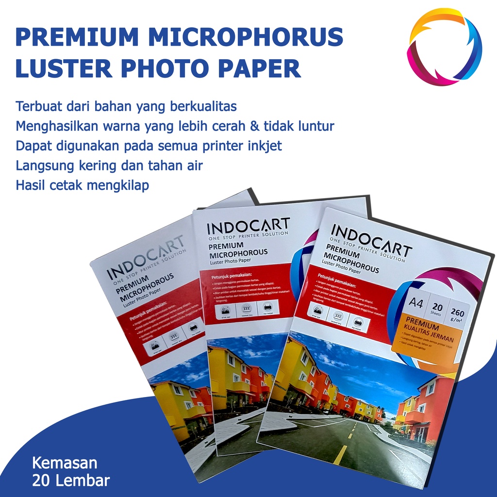Jual IndoCart Kertas Foto-Microporous RC Luster Photo Paper-260g-A4-20s ...
