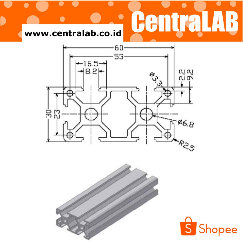 Jual Profil aluminium 2020 2040 3030 3060 4040 20 30 40 series Profile frame extrusion 20mm 30mm ...