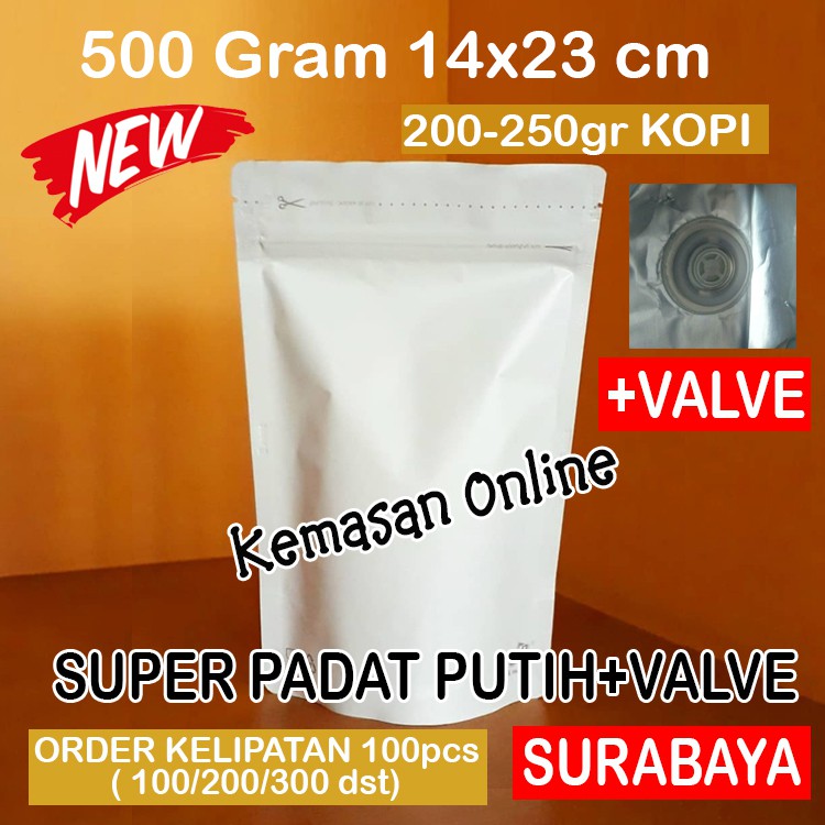 Jual KEMASAN KOPI 200-250gr STANDING POUCH SUPER PADAT PUTIH 500+ZIPPER ...