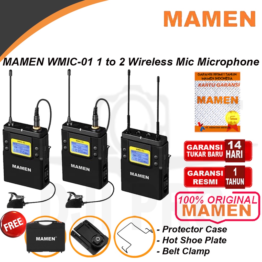 Jual MAMEN WMIC-01 1 to 2 Wireless Mic Microphone for Camera Smartphone ...