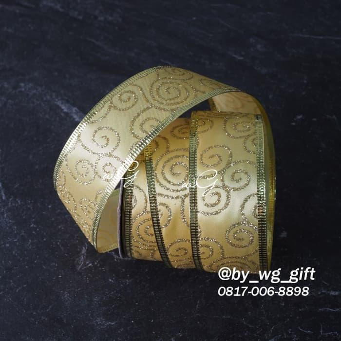Jual Pita Satin Gliter Corak Emas; Lebar 3.8 Cm; Panjang 10 Yard - Gold ...