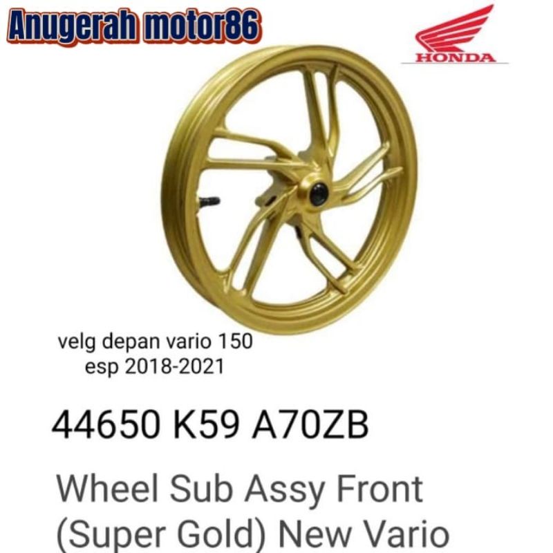 Jual 44650-K59-A70ZB velg pelek depan super gold vario 150 esp 2018 ...